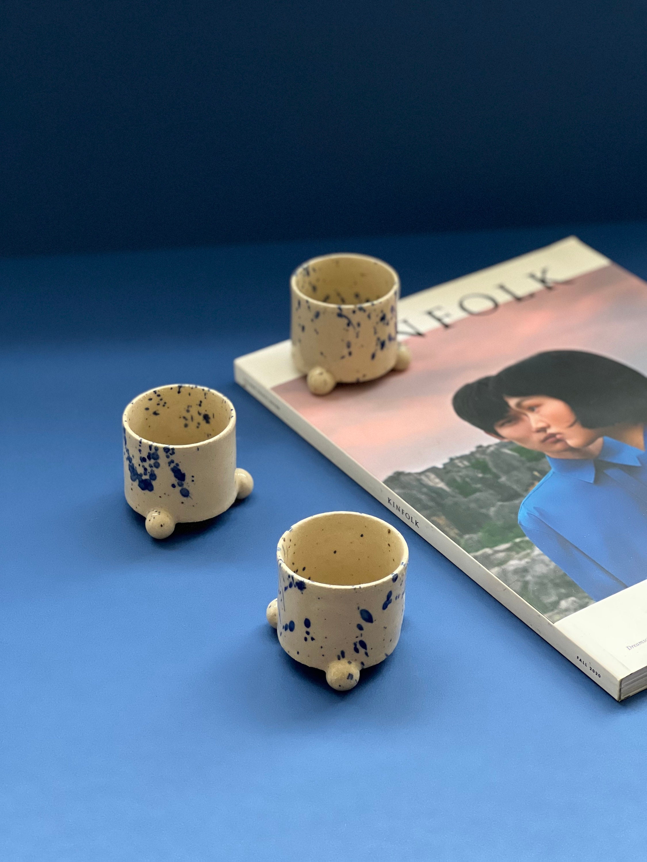 Handmade Navy Speckled Espresso Cup: Stoneware Ceramic Mug With Three ...
