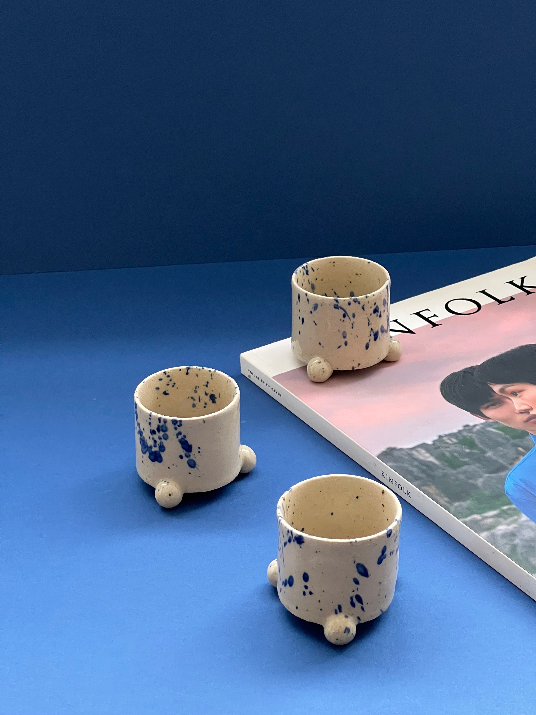 Handmade Navy Speckled Espresso Cup: Stoneware Ceramic Mug With Three ...