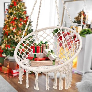 Handwoven Cotton Macramé Hammock Hanging Chair Swing for Indoor ...