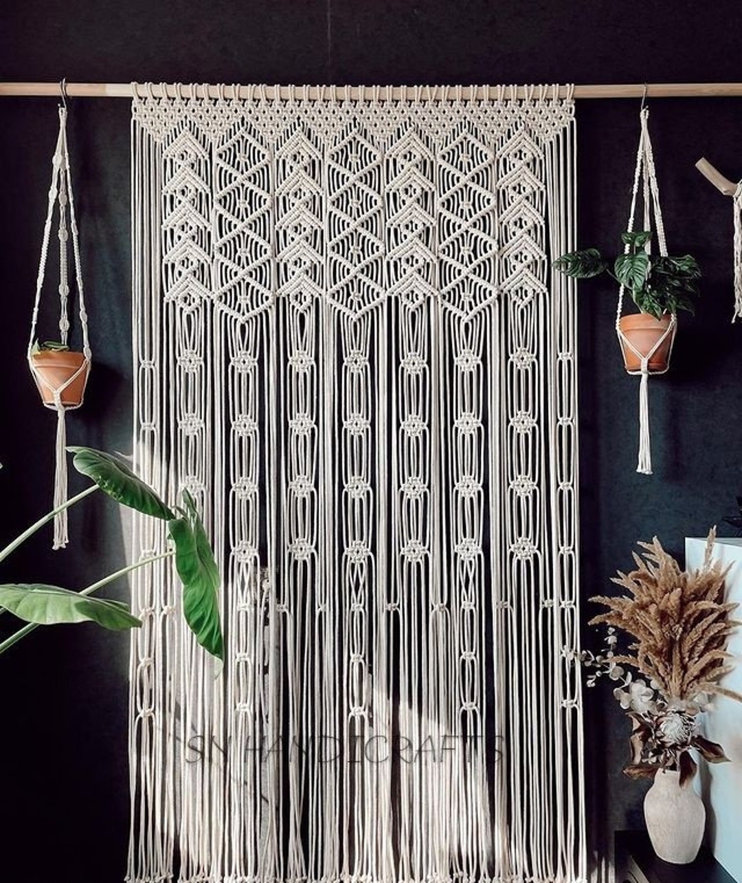 Beautiful Handmade Macrame Curtain, Wall Hanging Modern Geometric Woven ...