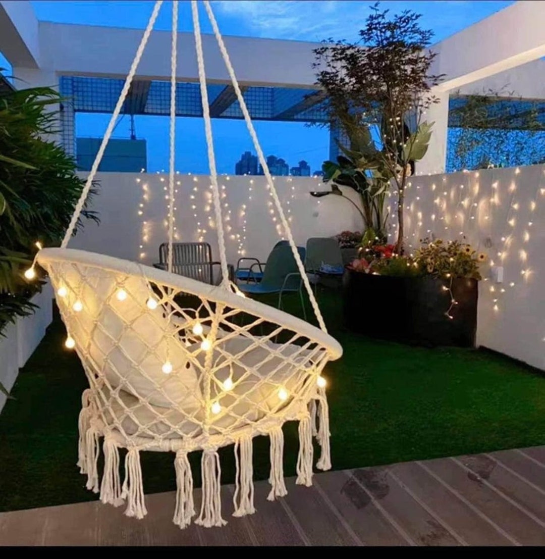 Handwoven Cotton Macramé Hammock Hanging Chair Swing for Indoor ...