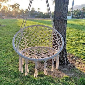 Handwoven Cotton Macramé Hammock Hanging Chair Swing for Indoor ...
