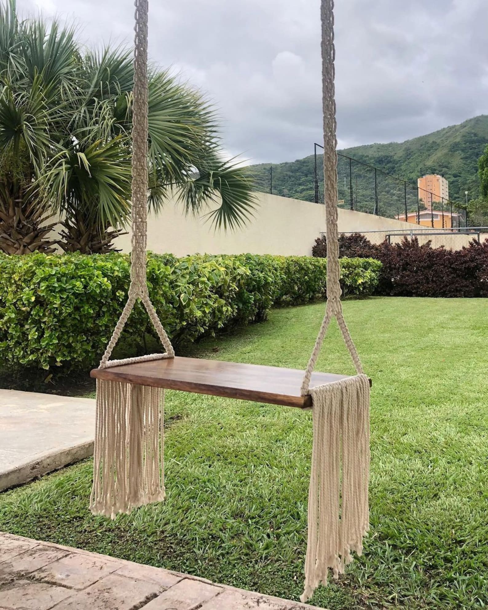 Macrame Swing Macrame Wood Swing Wood Swing Tree Swing - Etsy