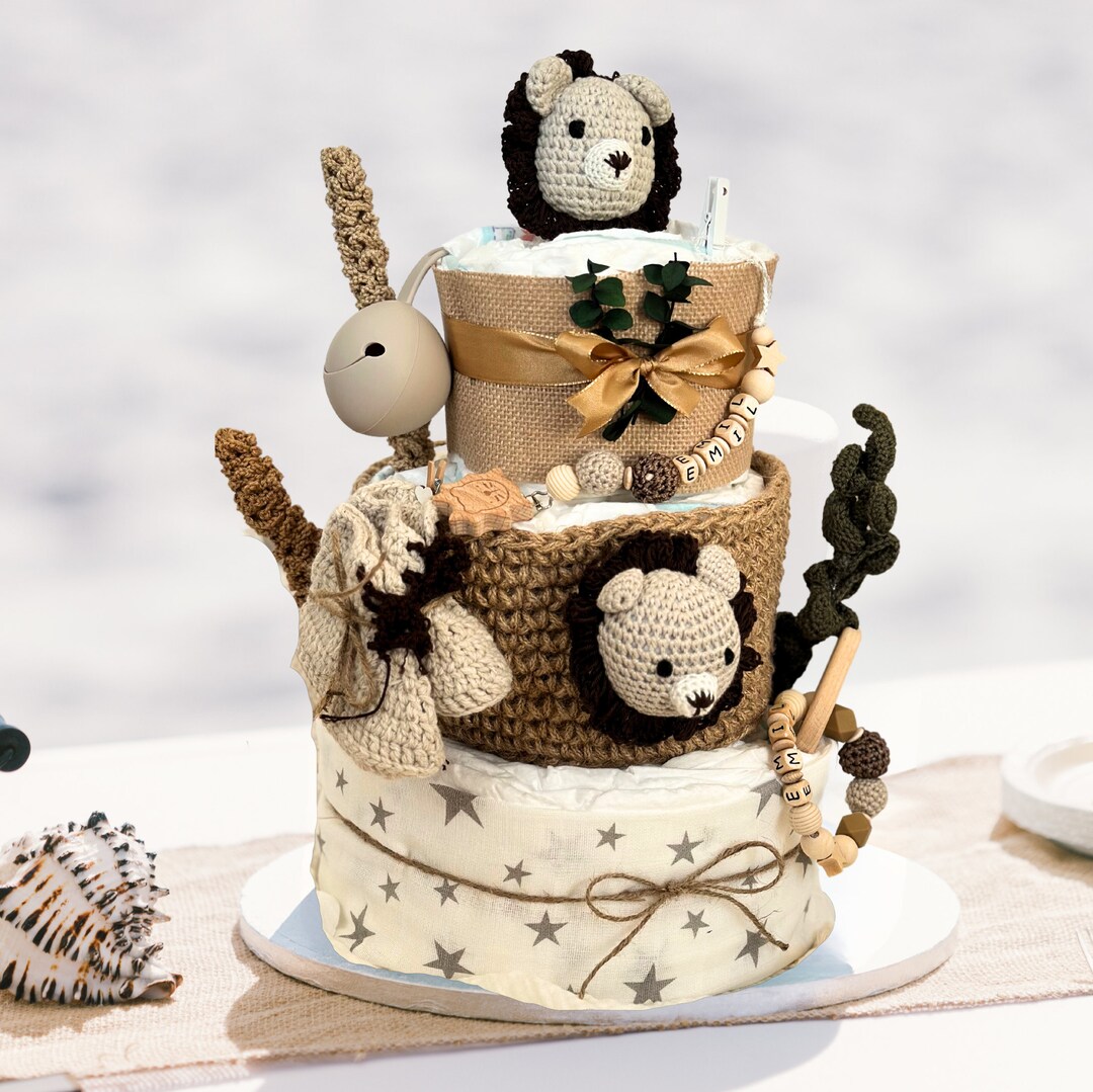 Windeltorte Löwe, Baby Geschenk, Windeltorte, Geschenk Zur Geburt, 46 ...