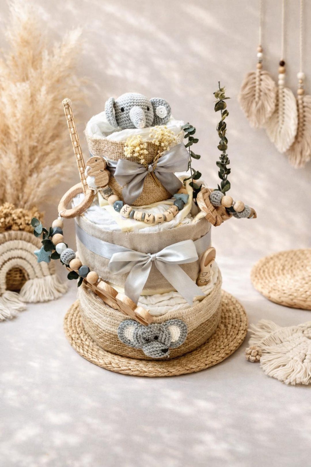Elephant Boho Diaper Cake | Baby Gift for Newborns | Pampers Diaper ...