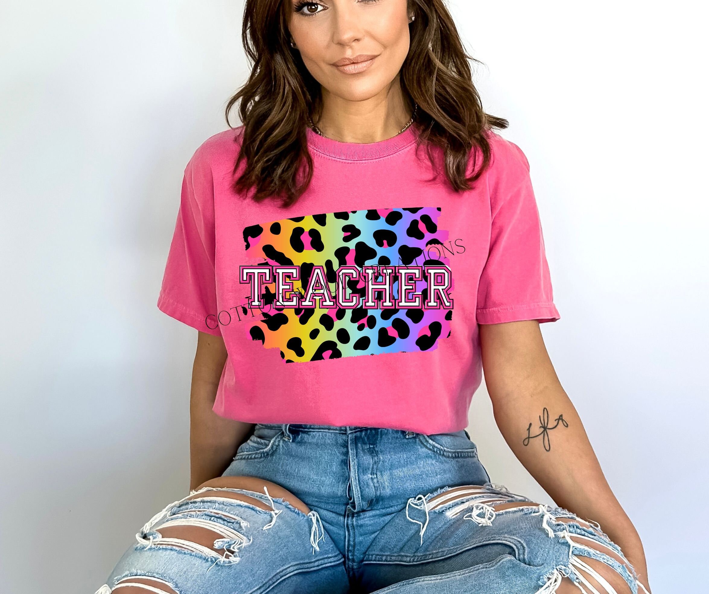 Teacher Design - Leopard Print - Lisa Frank Inspired - PNG JPEG Digital ...