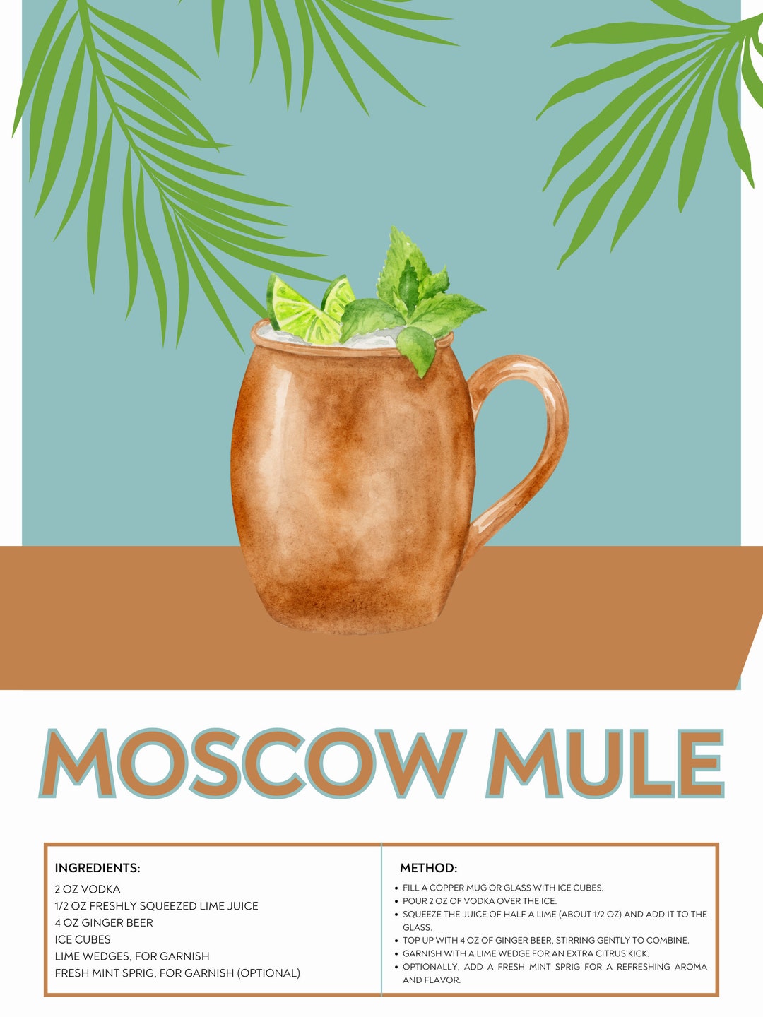 Moscow Mule Drink Print PDF, Vodka Poster, Drink Prints, Classic ...