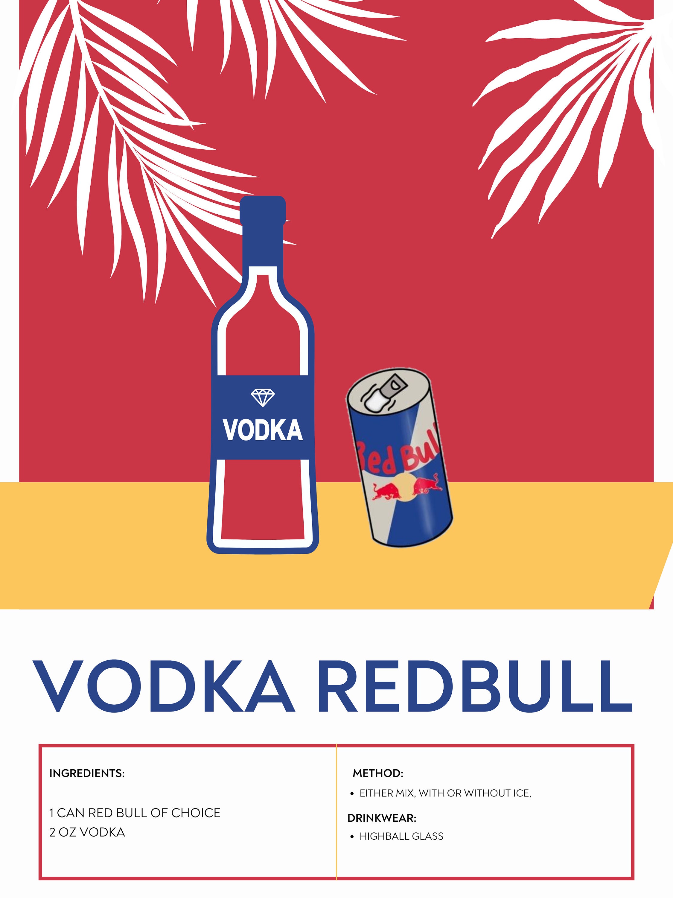 Vodka Redbull Drink Print, Vodka Redbull Drink Poster, Classic Cocktail ...