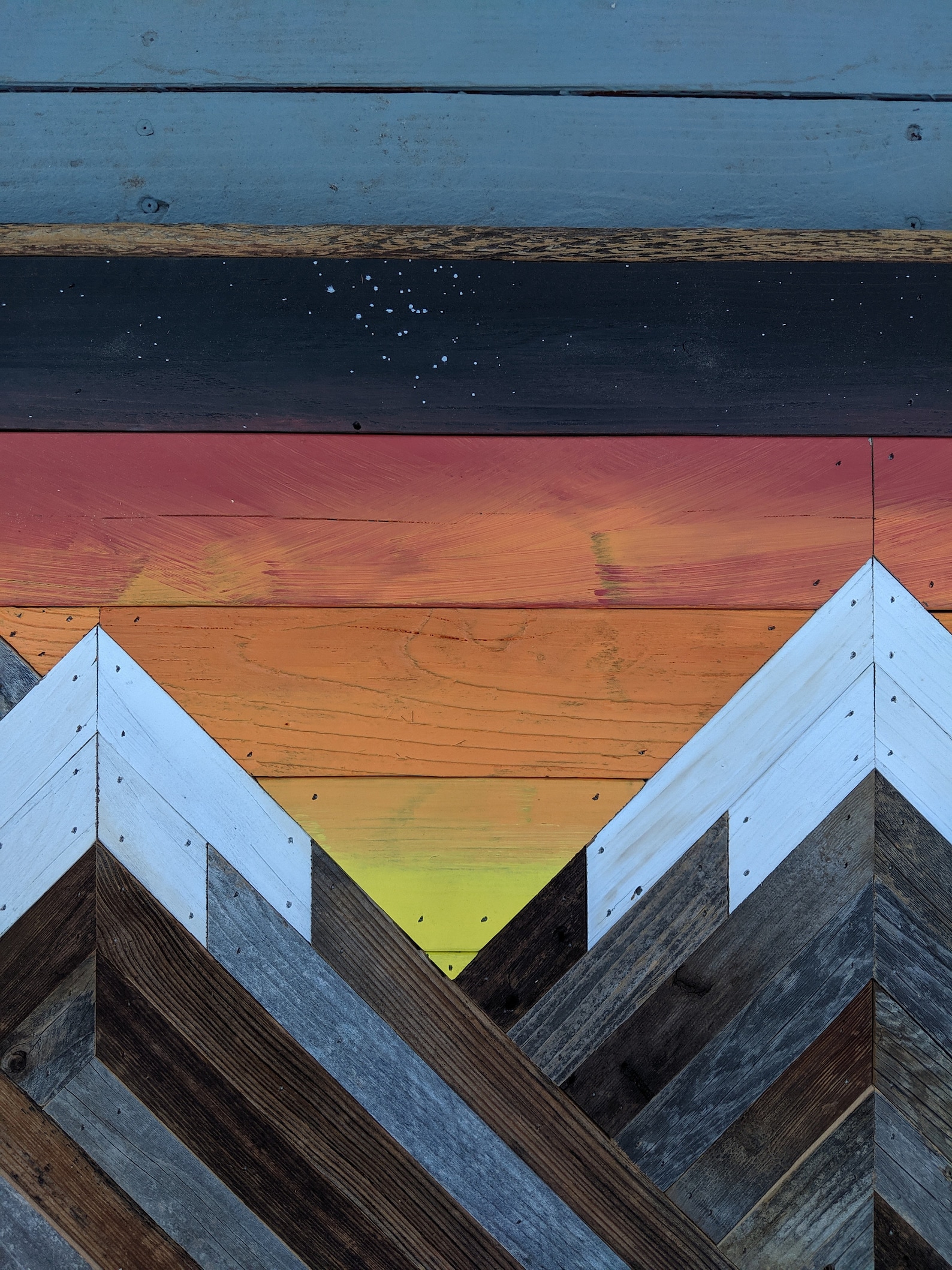 Rustic Mountain Wood Wall Art Asymetrical With Sunset. Hand Crafted ...