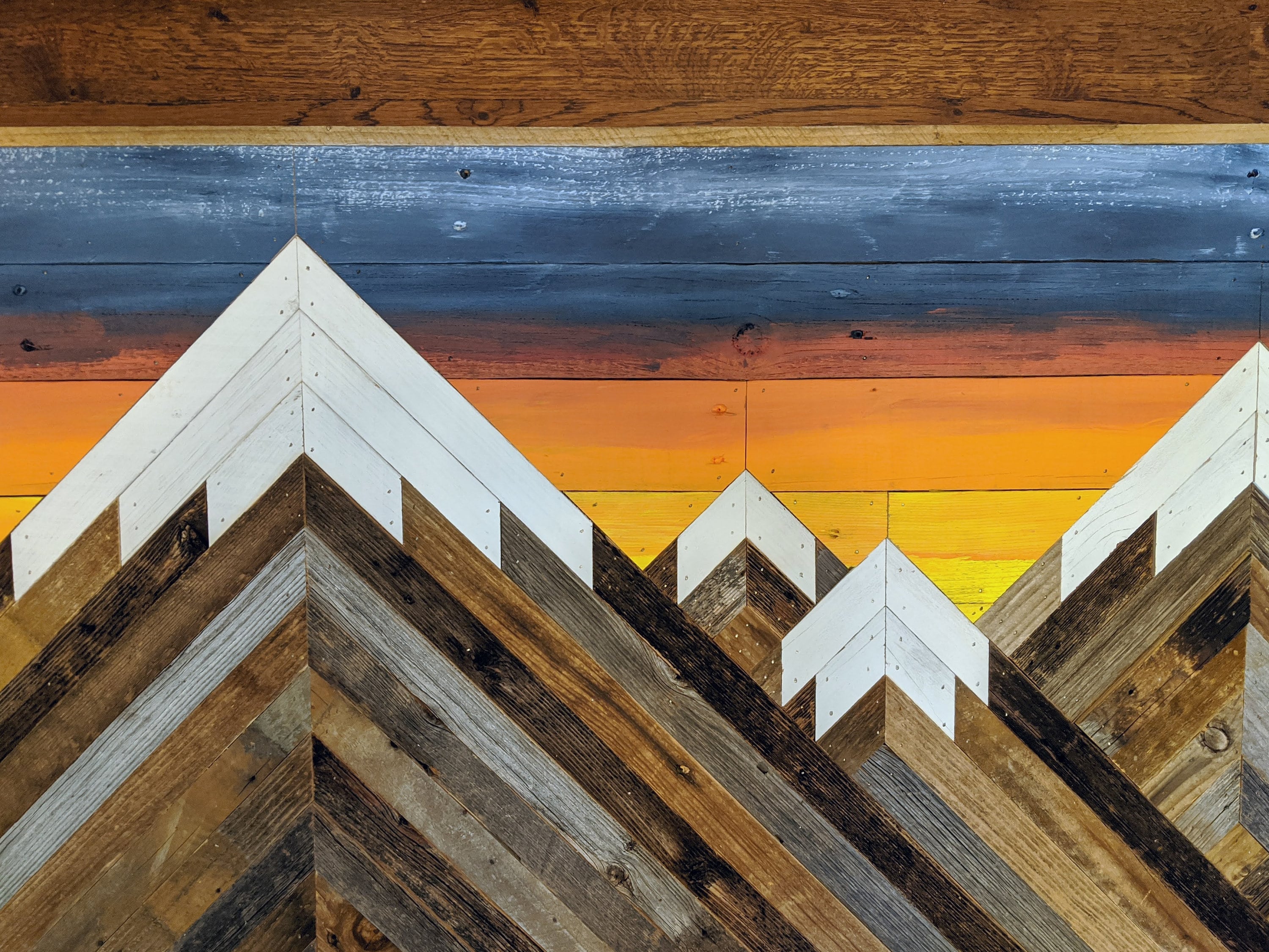 Rustic Mountain Wood Wall Art Asymetrical With Sunrise. Hand | Etsy