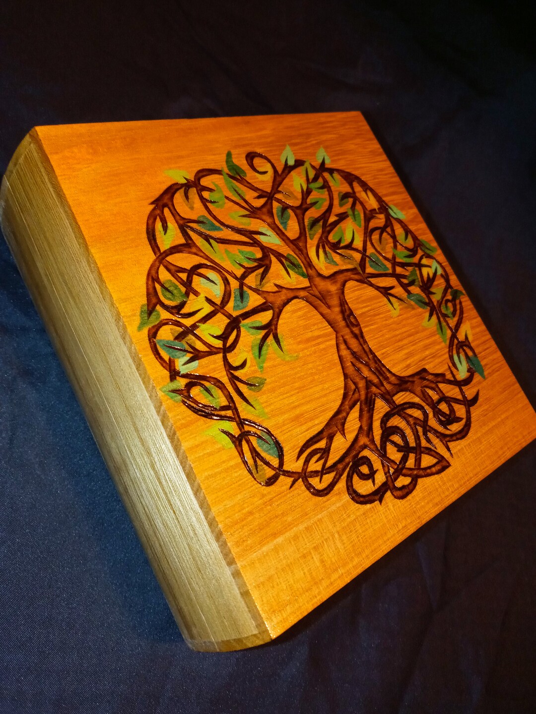 Tree of Life Woodburned Pyrography Box Wood Wooden Nature Leaves Green ...