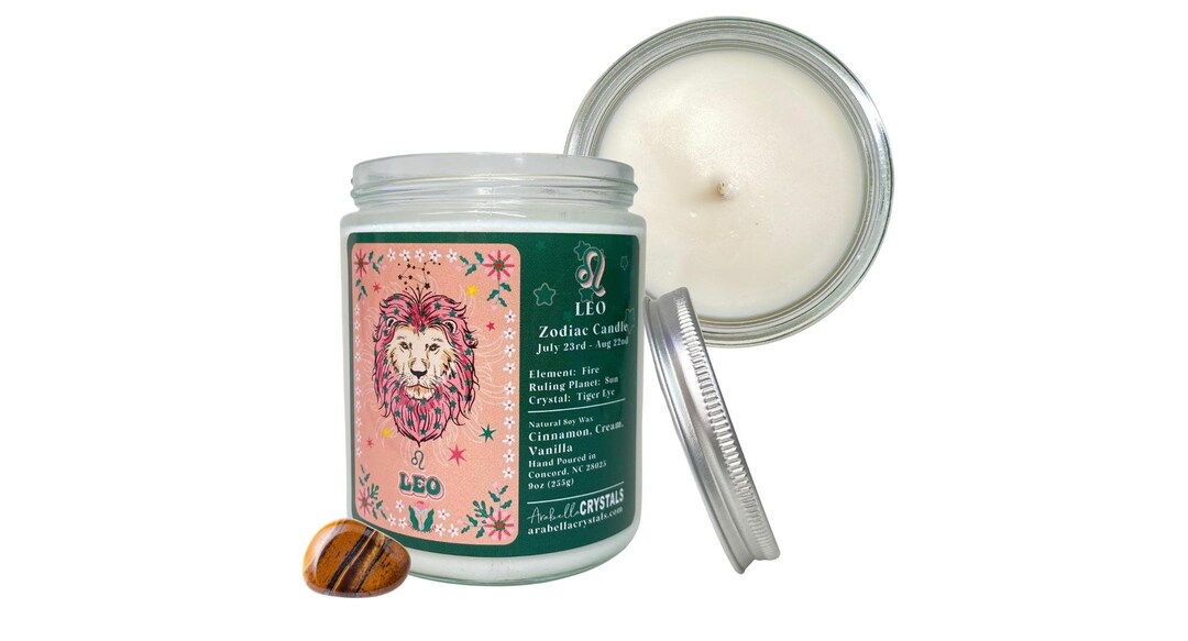 Leo Zodiac Candle: Tiger's Eye Crystal Infused Soy Candle - Etsy