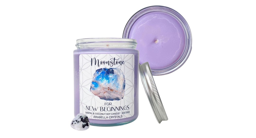 Moonstone Crystal Candle Jar / Santal & Coconut Scented Candle ...