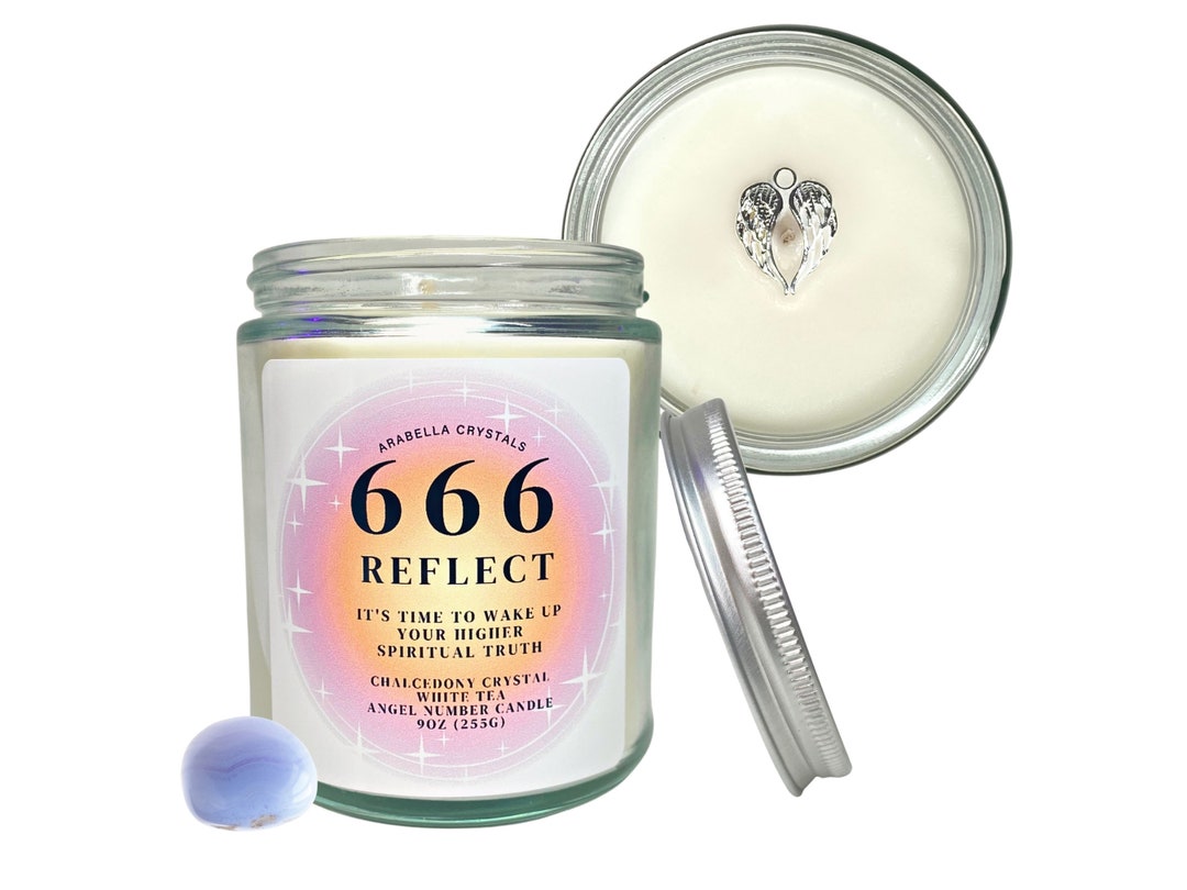 666 Angel Number Crystal Candle: Chalcedony, White Tea Scent - Etsy