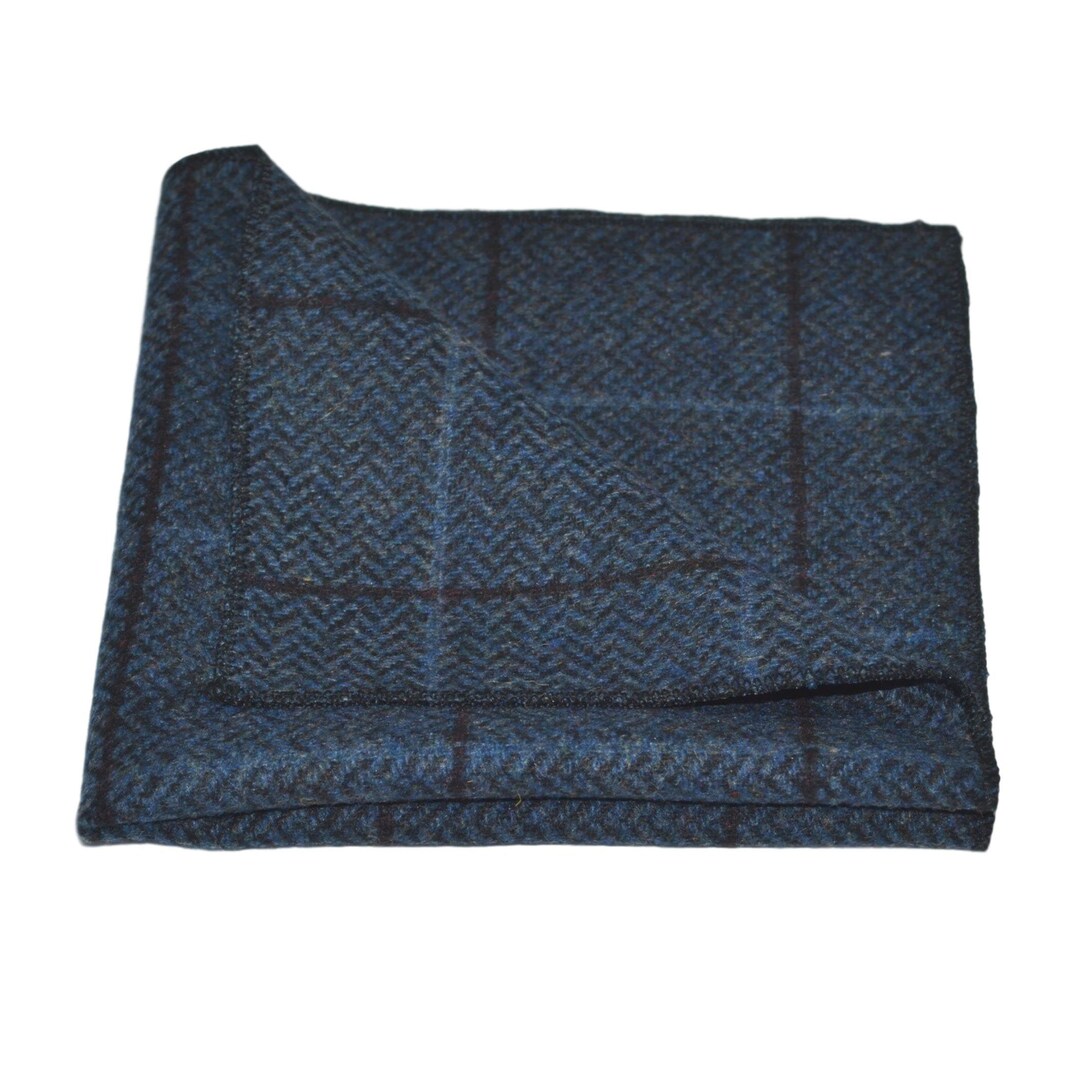 Aegean Blue Herringbone Check Pocket Square / Handkerchief - Etsy