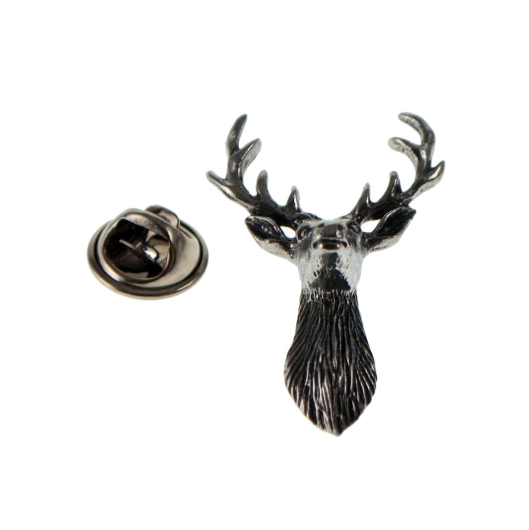 Stags Head (front View) Pewter Lapel Pin / Badge - Etsy
