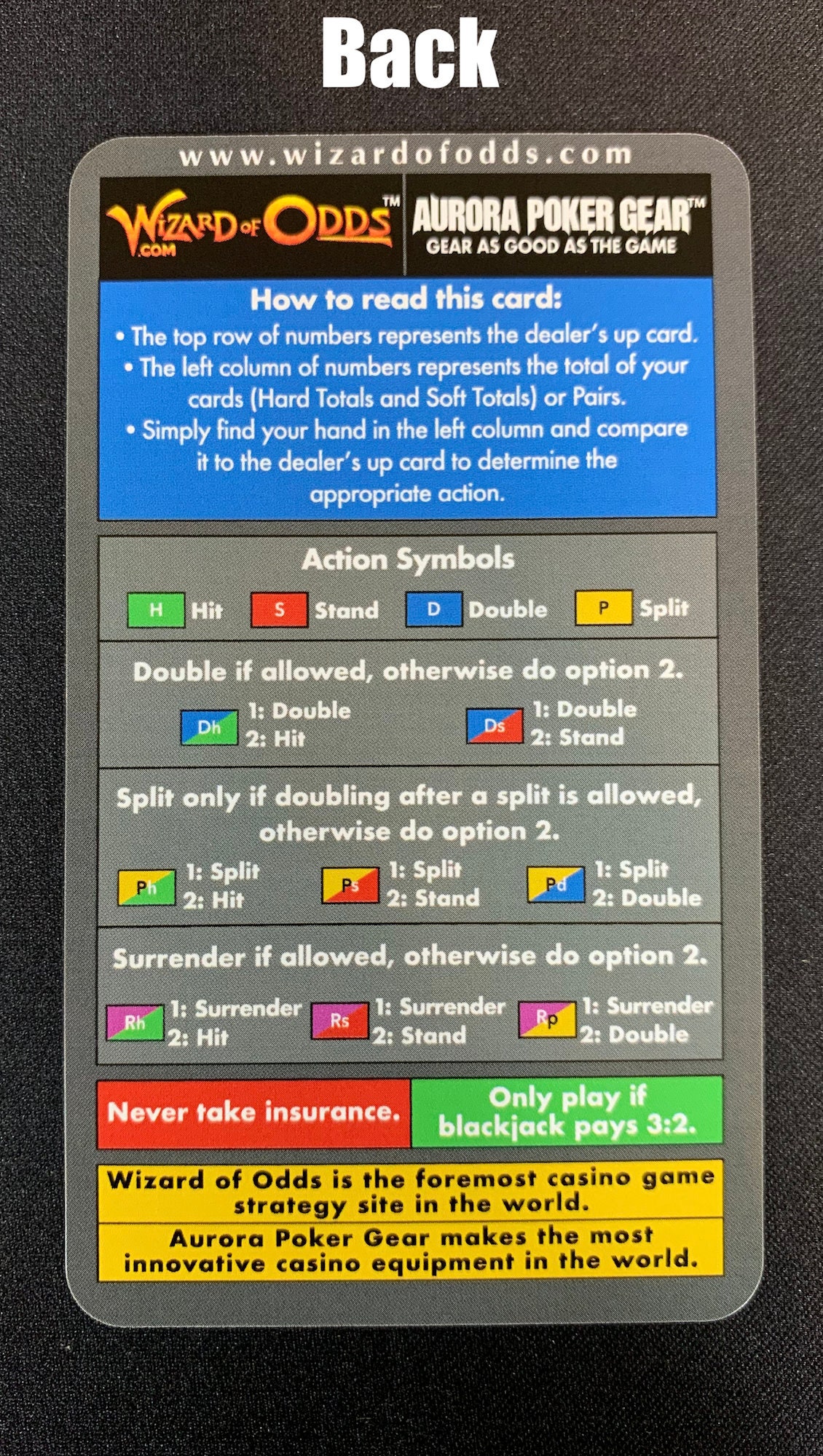Wizard of Odds Blackjack Strategy Cards Single Deck Dealer - Etsy