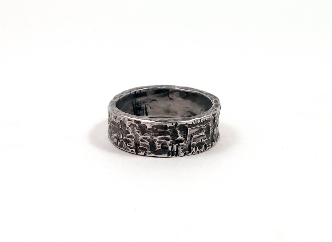 Oxidized Pewter Viking Ring: Hammered Criss Cross Band - Etsy