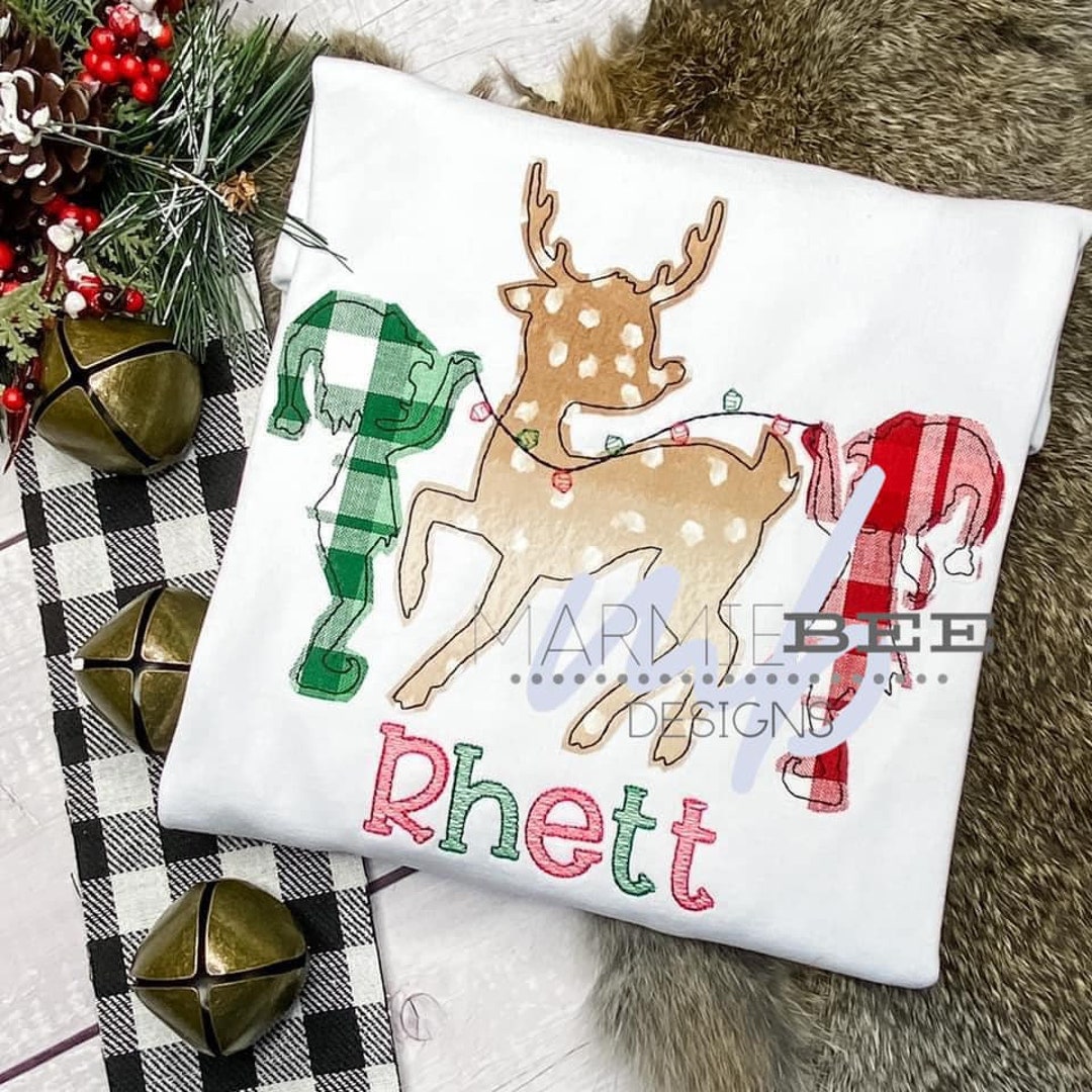 Frolicking Elves and Reindeer Applique - Etsy