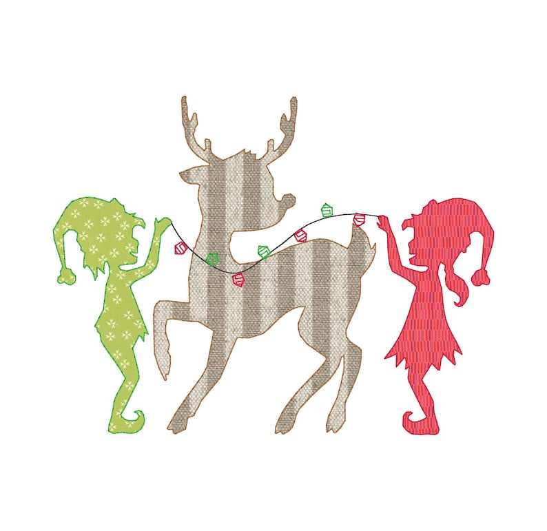 Frolicking Elves and Reindeer Applique - Etsy