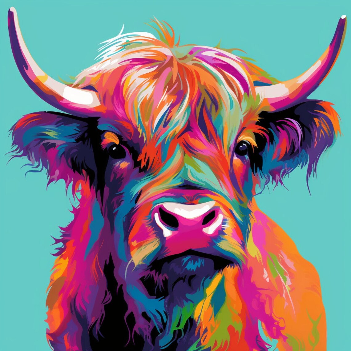 Psychedelic Highland Cow, Wall Art, Living Room Art, Bedroom Art, Home ...