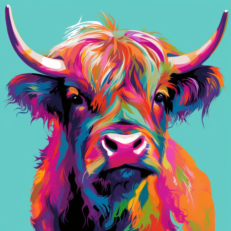 Psychedelic Highland Cow, Wall Art, Living Room Art, Bedroom Art, Home ...