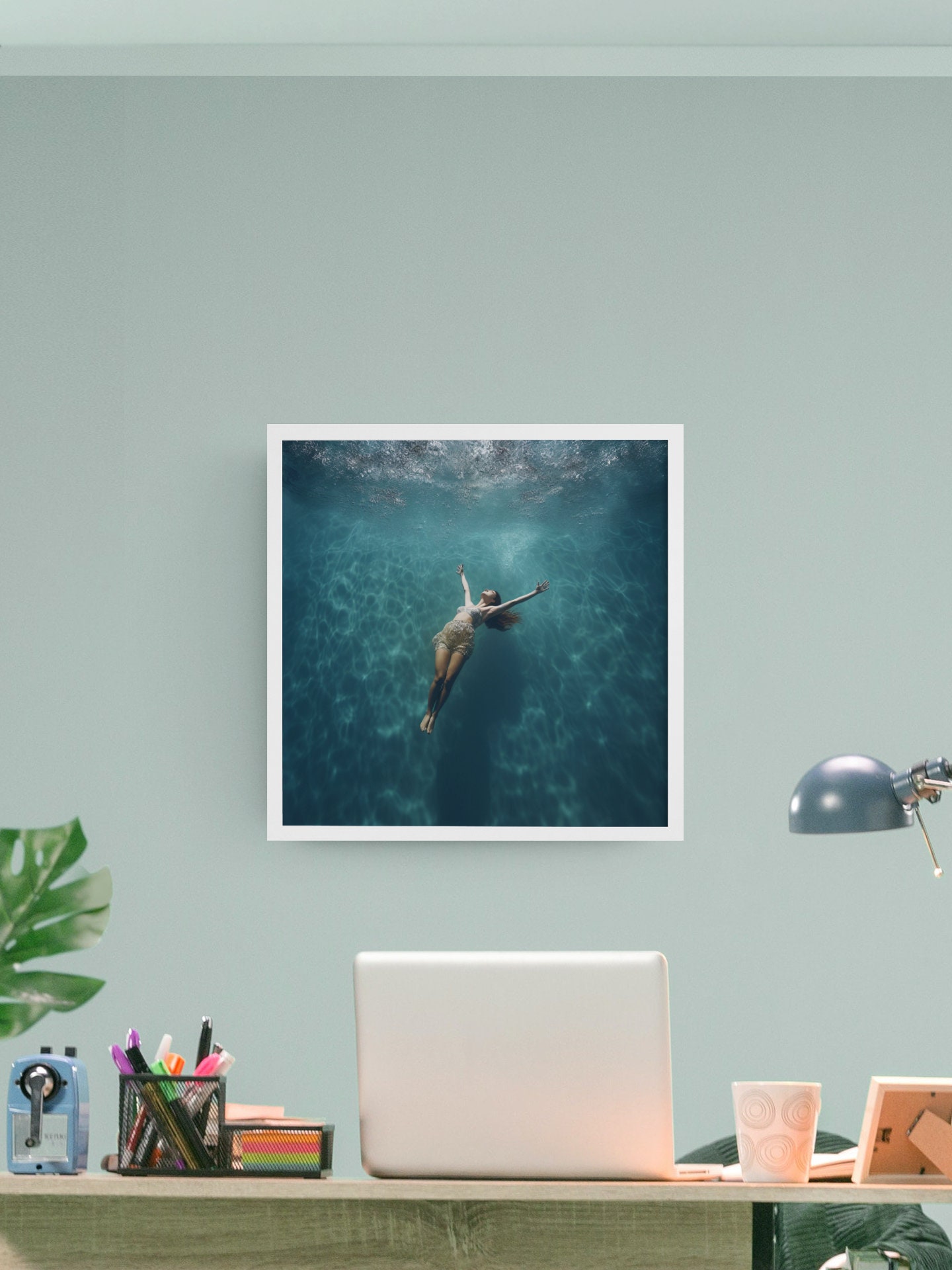 Ethereal Woman in Lace Floating in Blue Water Wall Art - Etsy