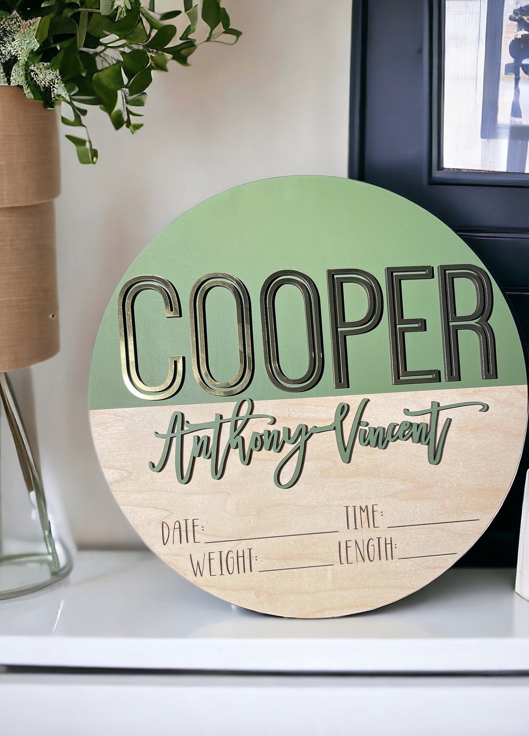 Personalized Baby Name Announcement Sign: 3D Wood Stats, Newborn Photo ...