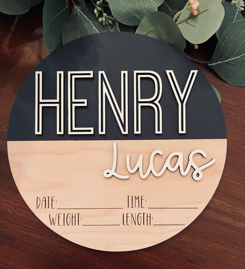Personalized Baby Name Announcement Sign: 3D Wood Stats, Newborn Photo ...