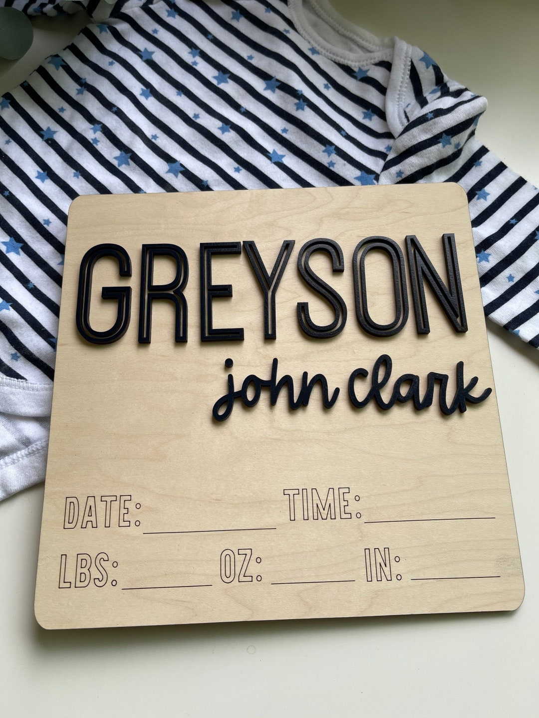 Engraved Wood Baby Announcement Sign: 3D Custom Name Birth Stats Plaque ...