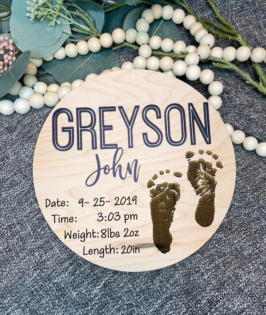 Personalized Baby Footprint Sign: 3D Wood Stats, Newborn Hospital Photo ...