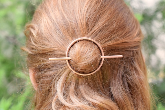 Copper Circle Hair Barrette With Copper Stick - Etsy
