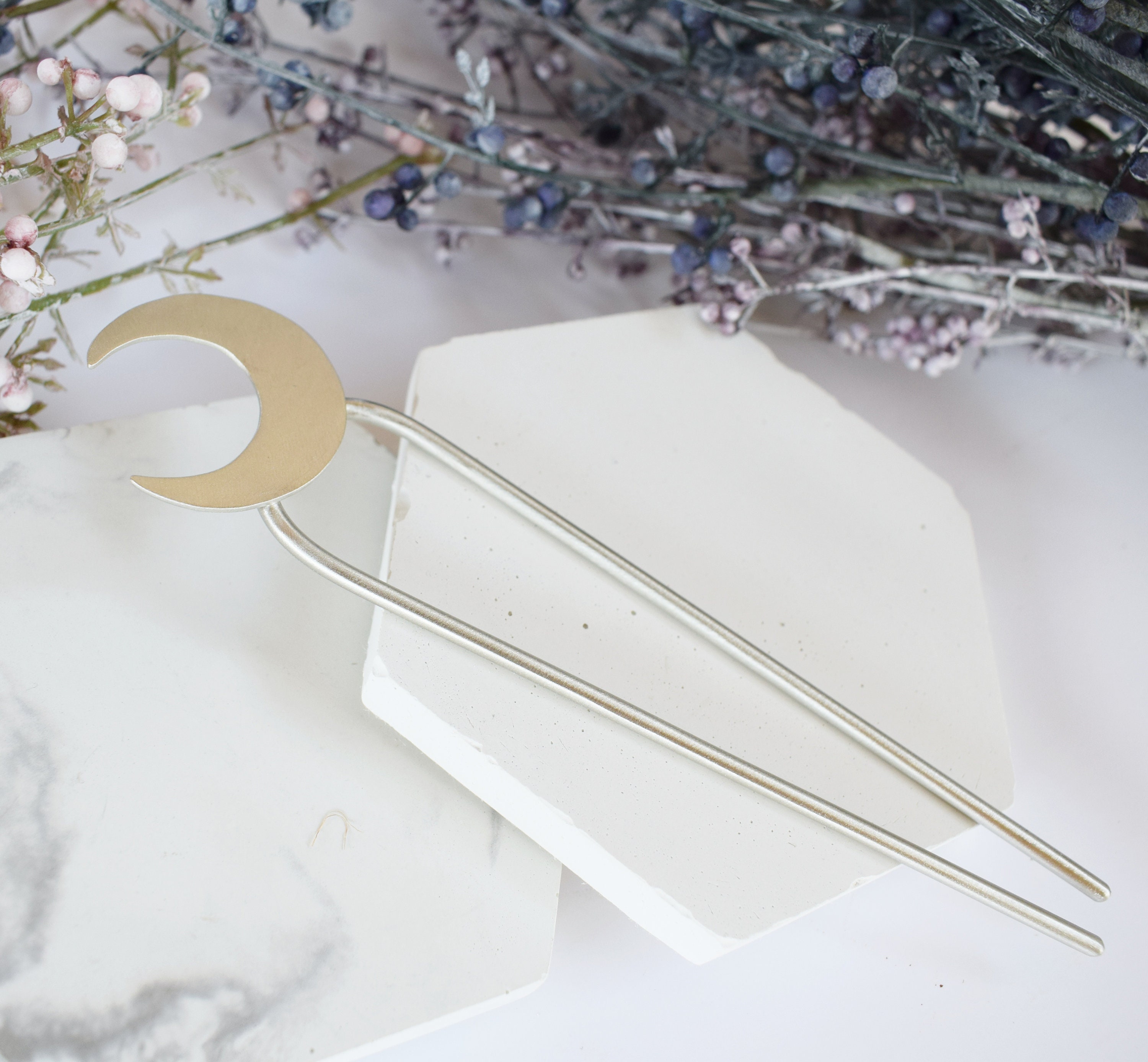 Crescent Moon Silver Hair Pin - Etsy