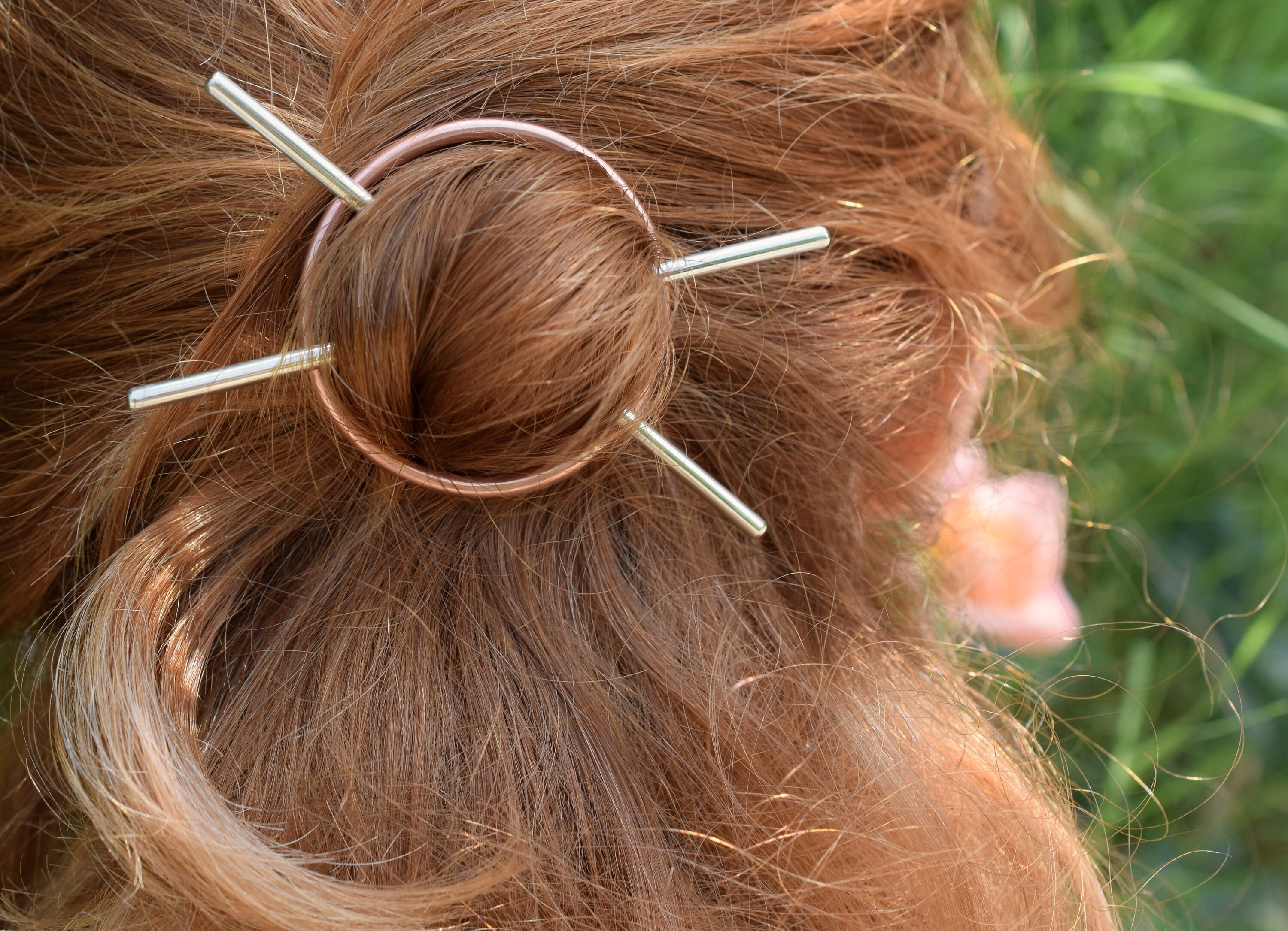 Copper Circle Hair Barrette With 2 German Silver Sticks - Etsy