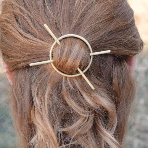 Minimal Brass Circle Hair Barrette With 2 Brass Sticks - Etsy