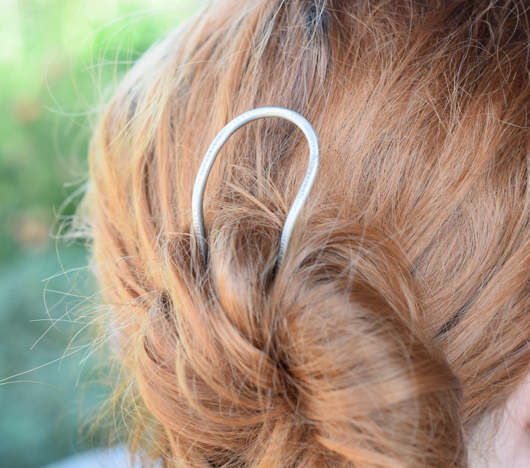 Silver Hair Pin, Hammered Curved Hair Slide - Etsy