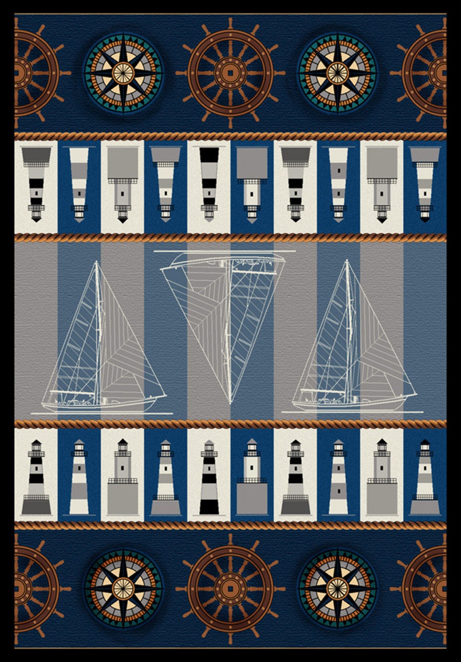SHORE LIGHTS, Nautical, Lighthouses, Blue Rug, Sailboats, Contemporary ...