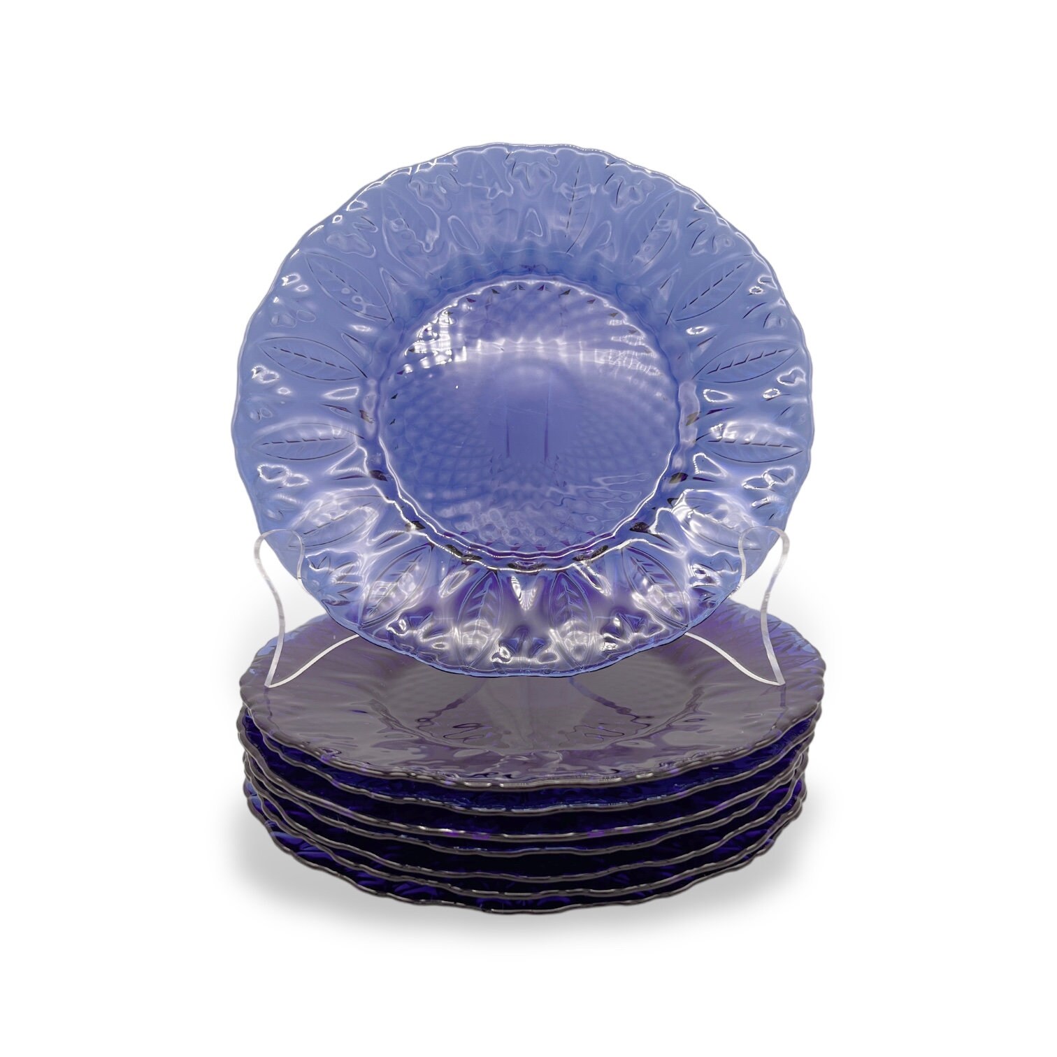 French Flair: Cobalt Blue Set of 8 Glass Plates or Dishes, Ideal for ...