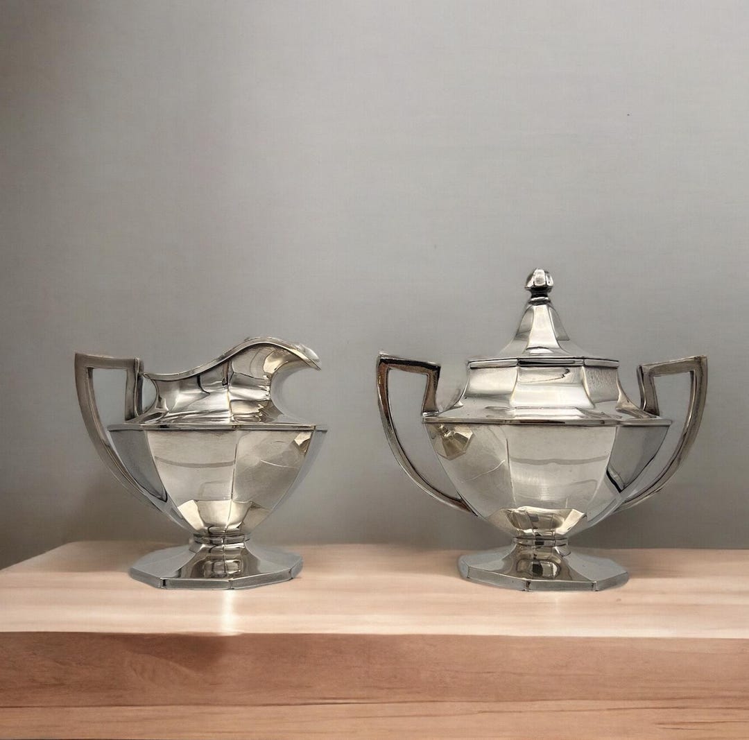 Silver Creamer & Sugar Set of Wilcox Silverplate Octagonal Hollowware ...