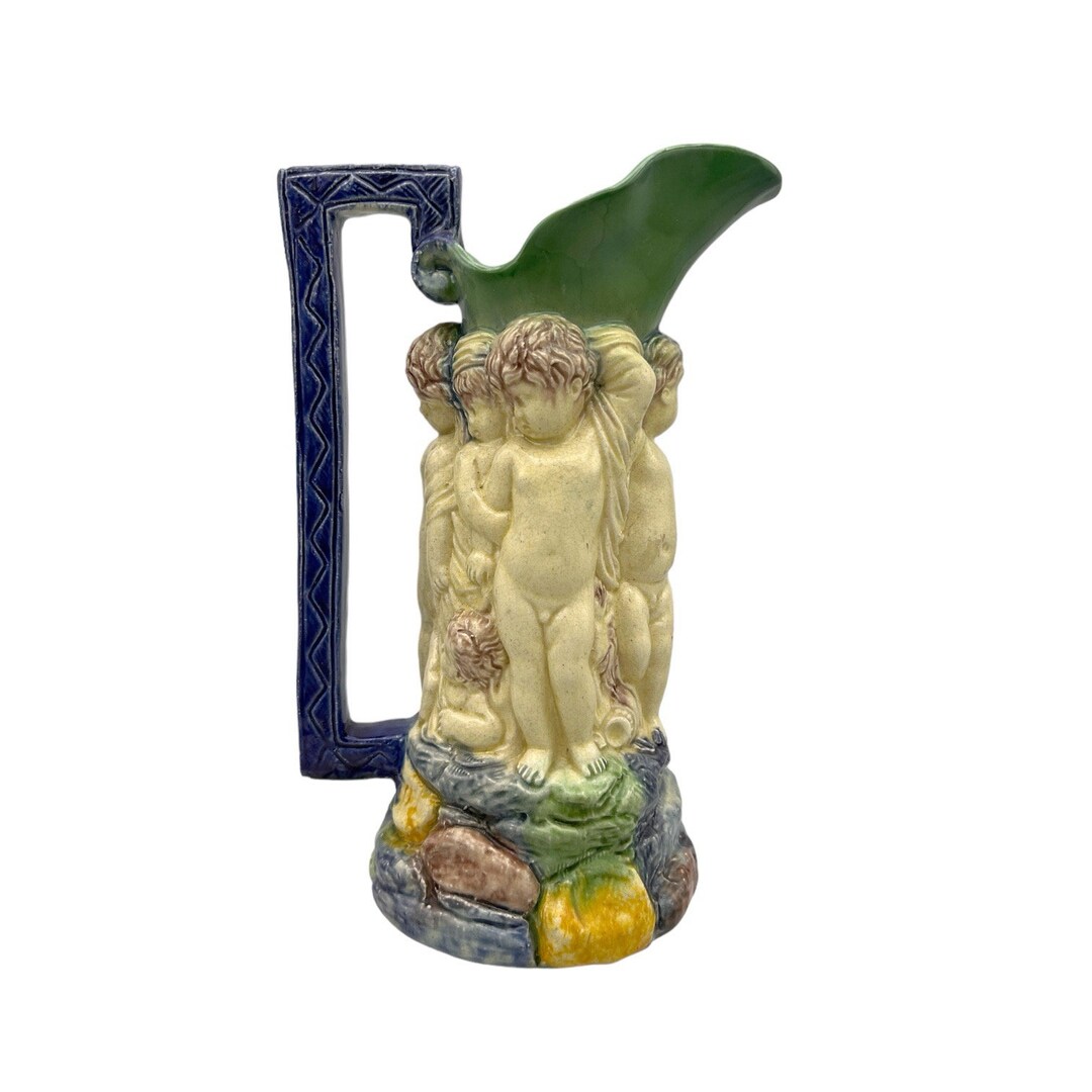 Antique Etruscan Majolica Pitcher of a Cherub/putti Group on Mottled ...