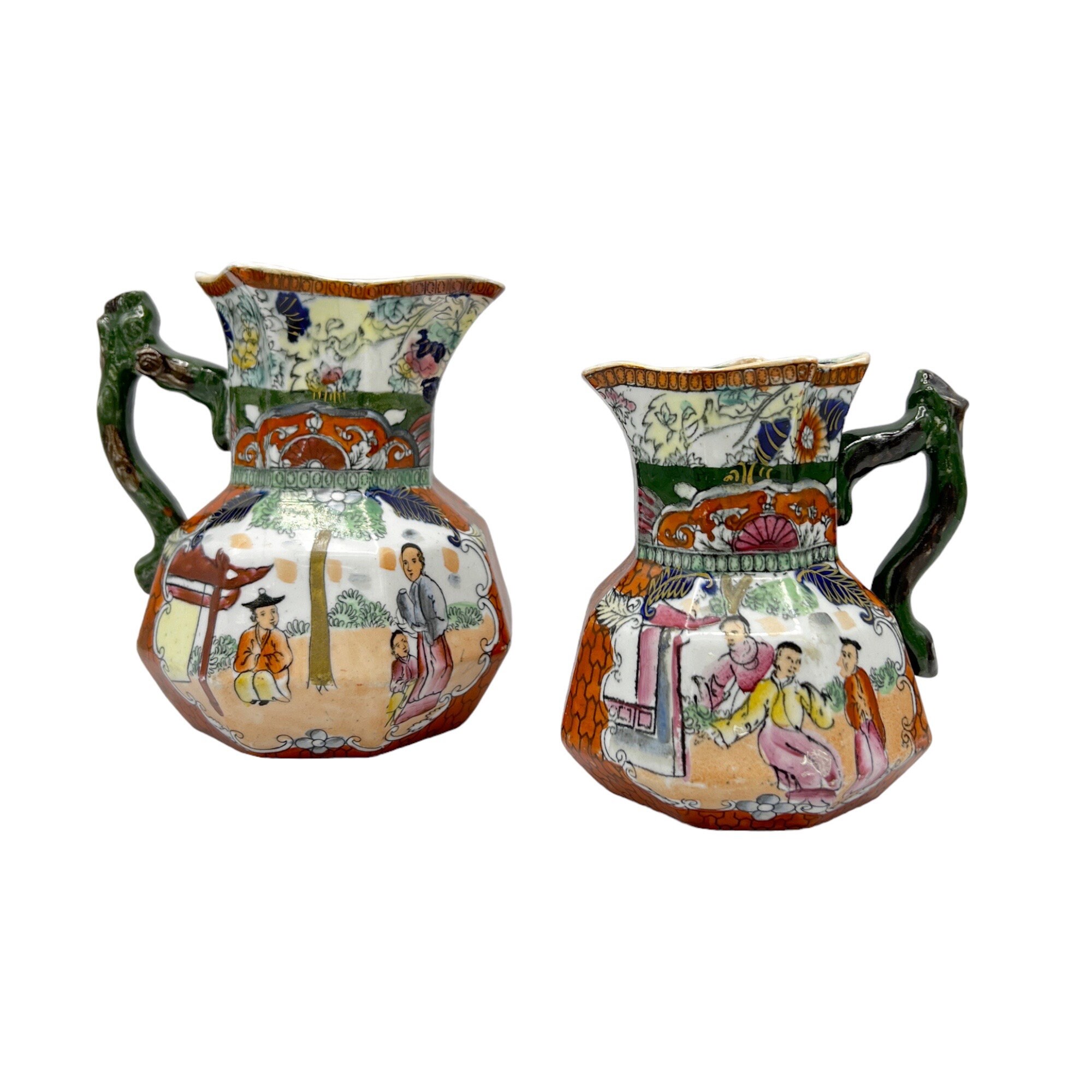 Pair of Ironstone Graduated Pitchers/ Chinoiserie Hand Painted Pair of ...