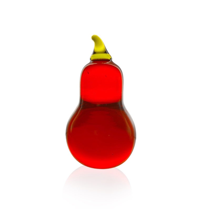 Christmas Pear by RAINBOW, Red Art Glass, Solid Transparent Fruit W ...