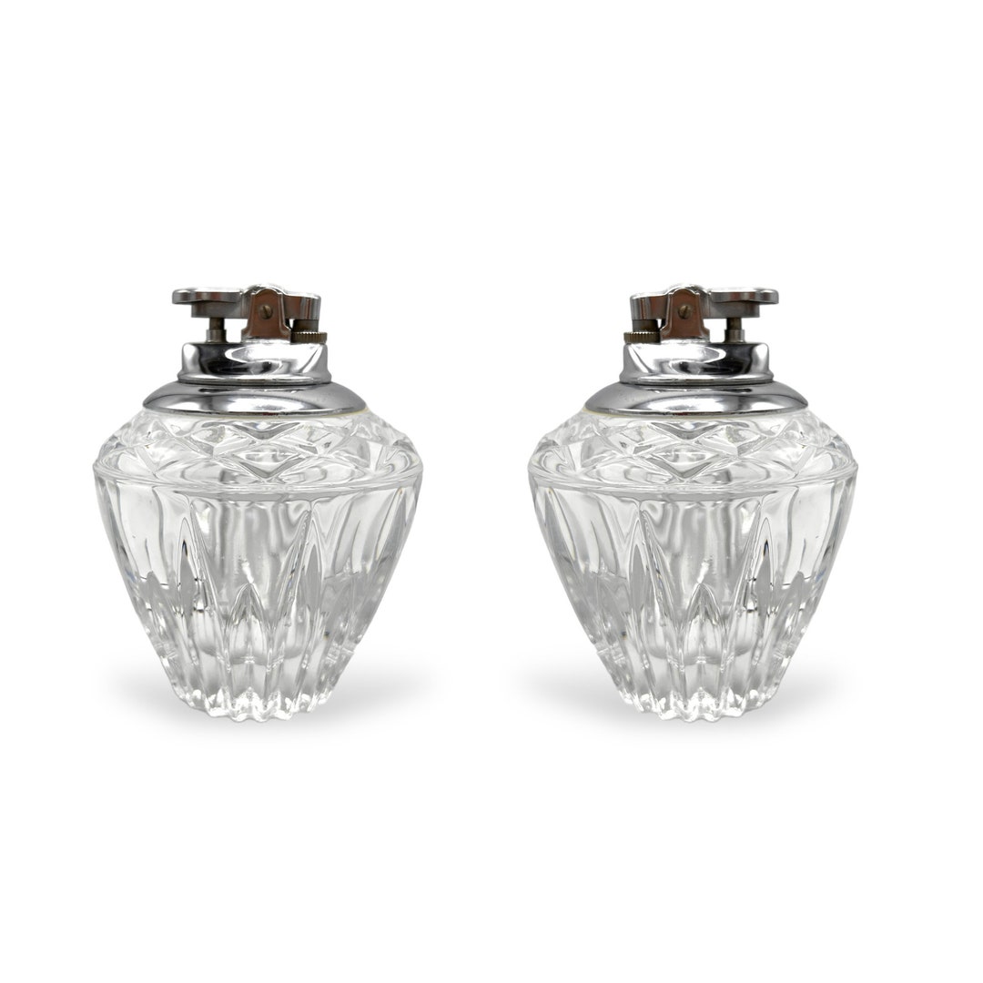 Pair of Vintage Lead Cut Crystal Table Cigarette Lighters by Princes ...