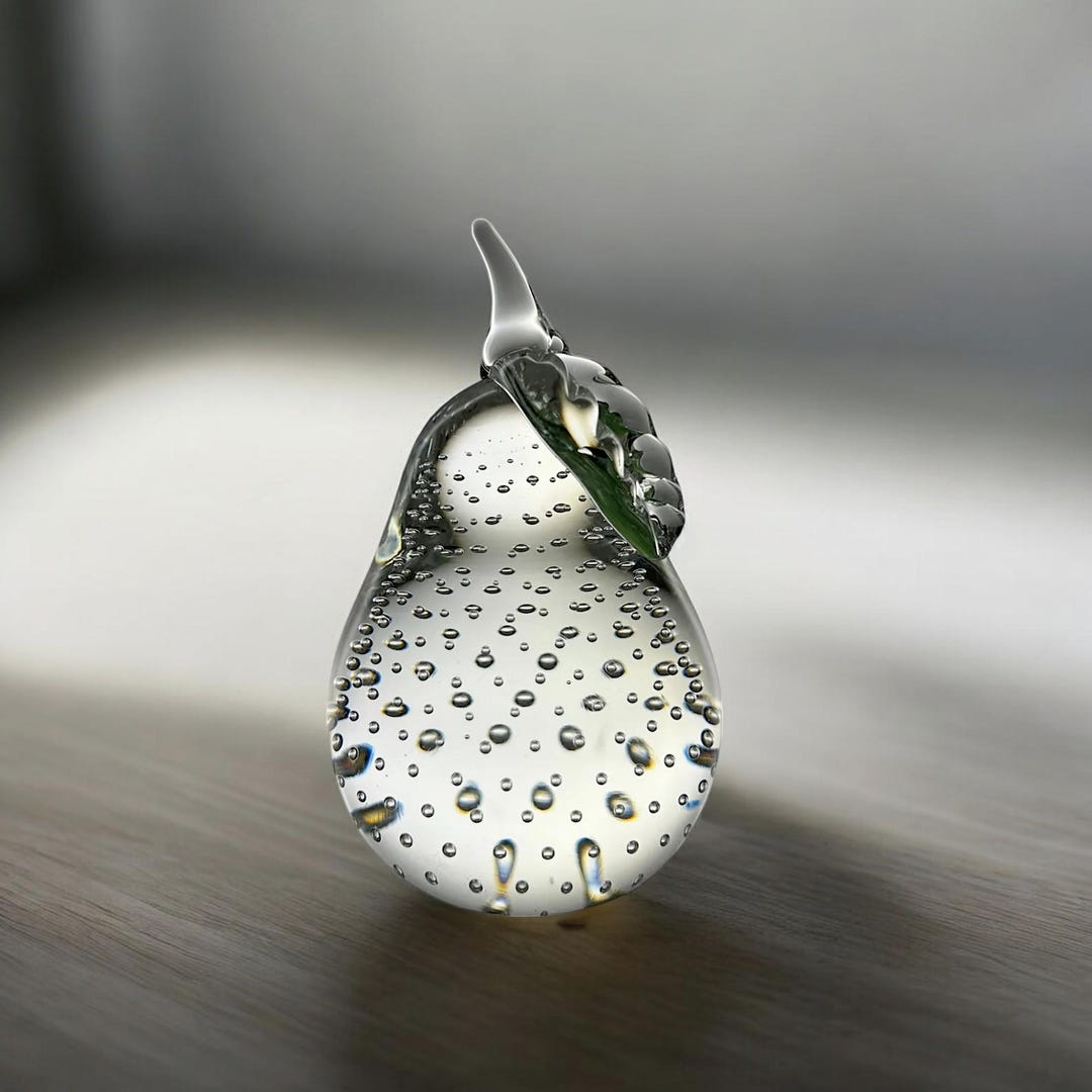 Pear of Clear Art Glass in Bullicante or "controlled Bubble" Murano ...