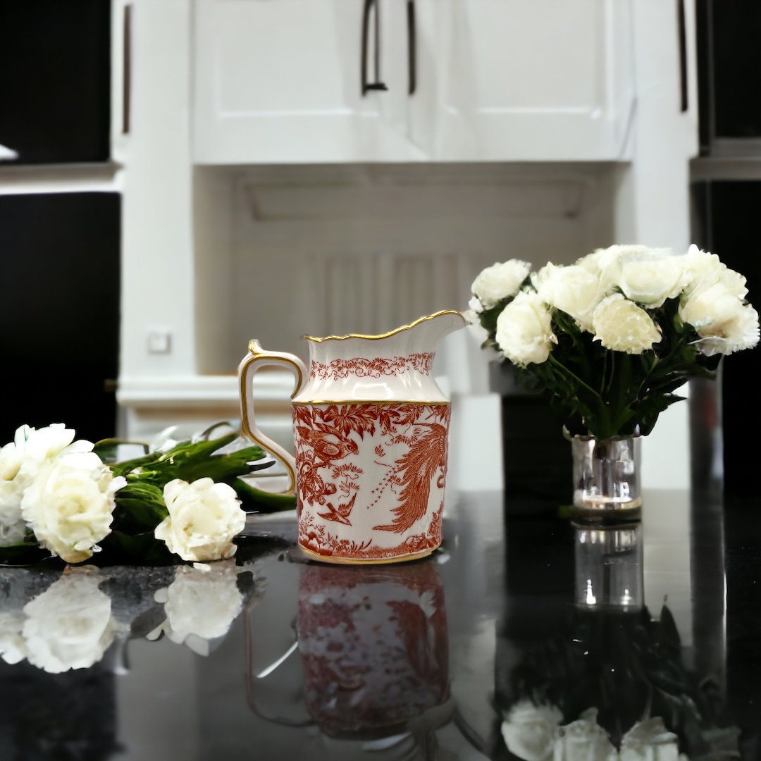 PITCHER Royal Crown Derby Red Aves Porcelain 5.5" English Bone China ...
