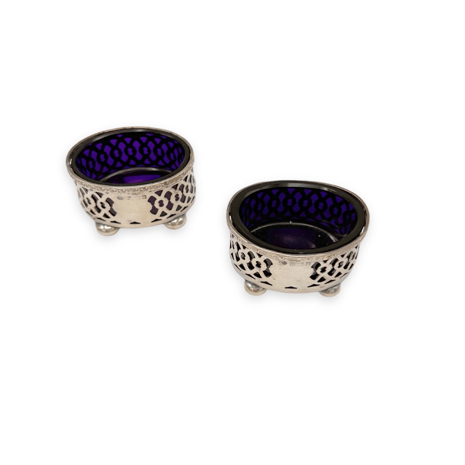 Round Sterling Silver Open Salts PAIR With Perforated Tail / Carriage ...