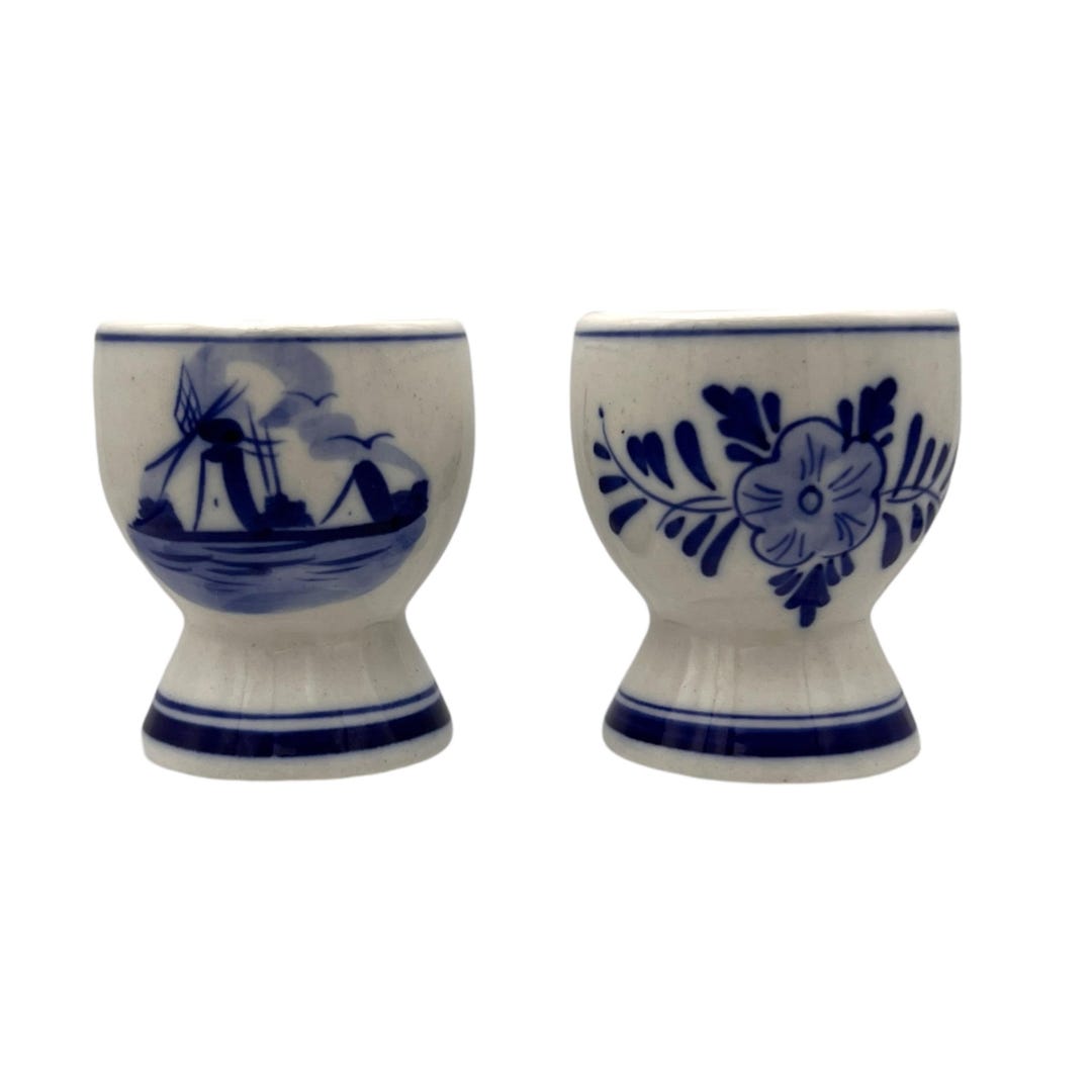 Vintage Pair of Delft Blue and White Porcelain Soft-boiled Egg Cups ...