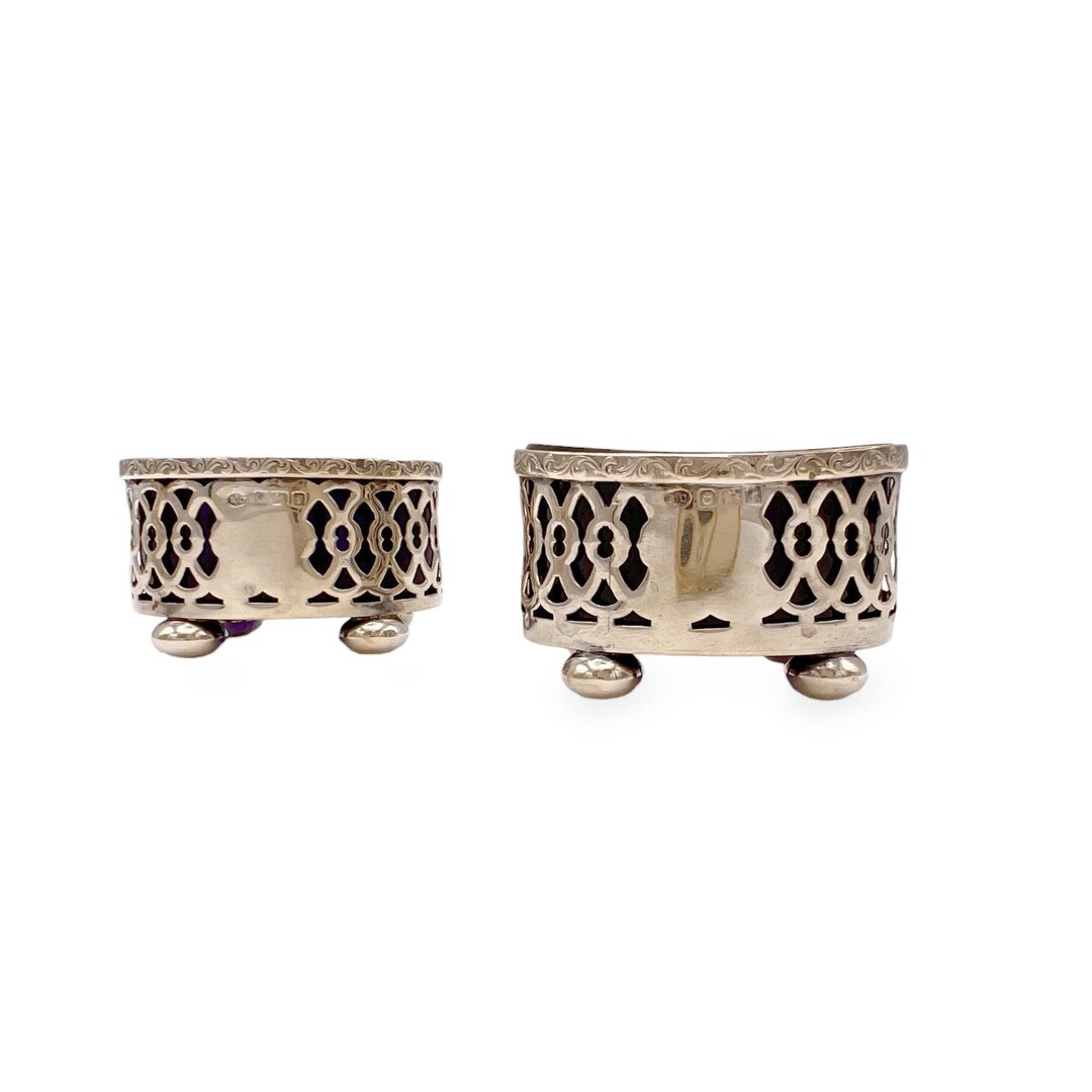 Round Sterling Silver Open Salts PAIR With Perforated Tail / Carriage ...