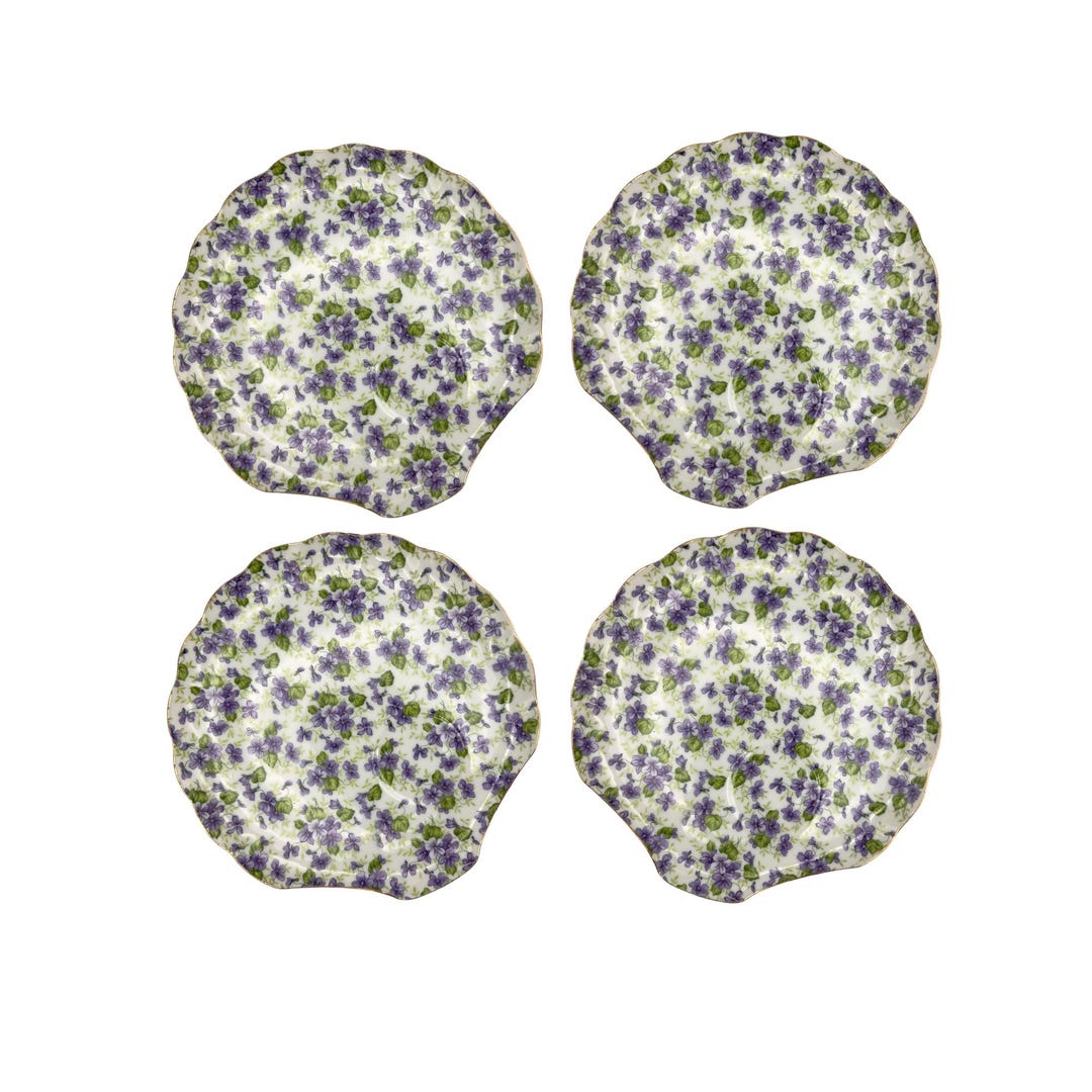 4 Vintage Snack Plates, in the Violet Chintz Design by Lefton and ...