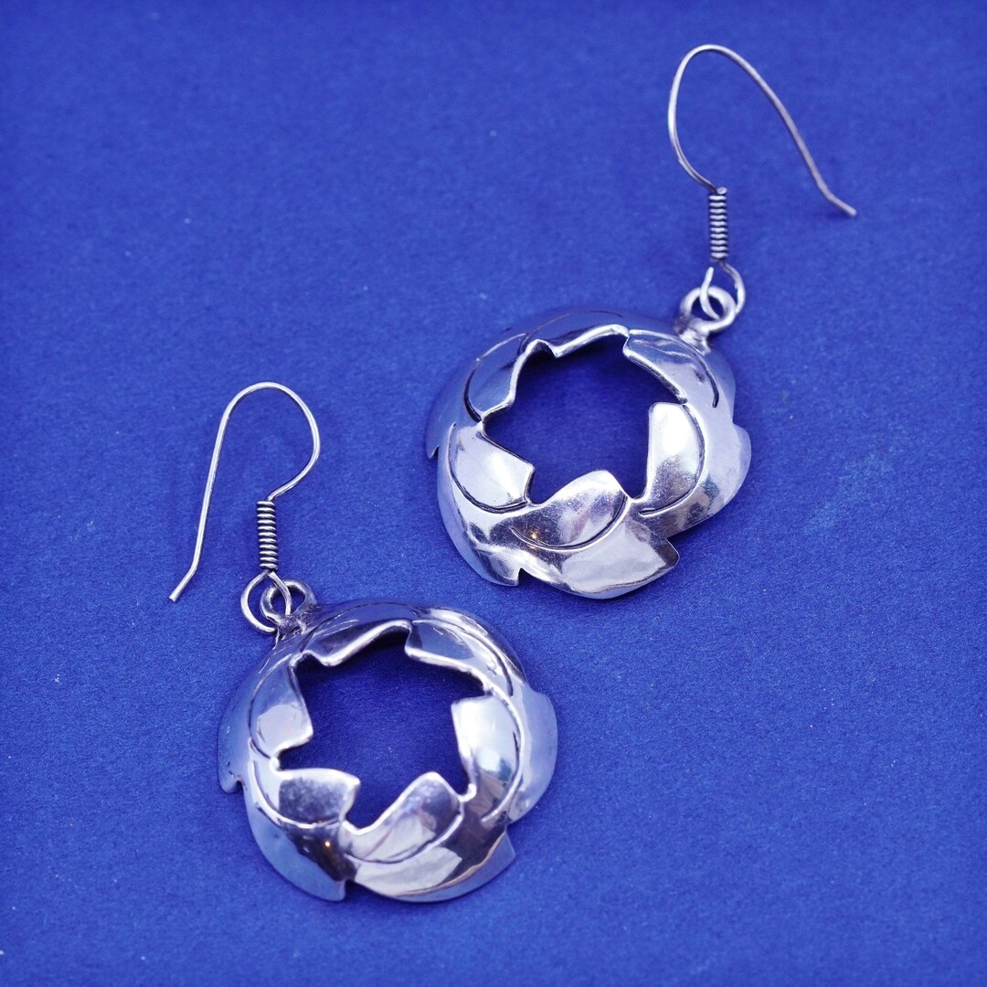 Vintage Sterling Silver Handmade Earrings. 925 Swirly Circle Disc ...
